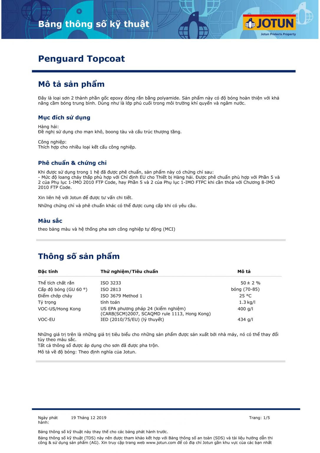 Jotun Penguard TopCoat - Sơn Phủ Epoxy - 20L - Đạt Lâm