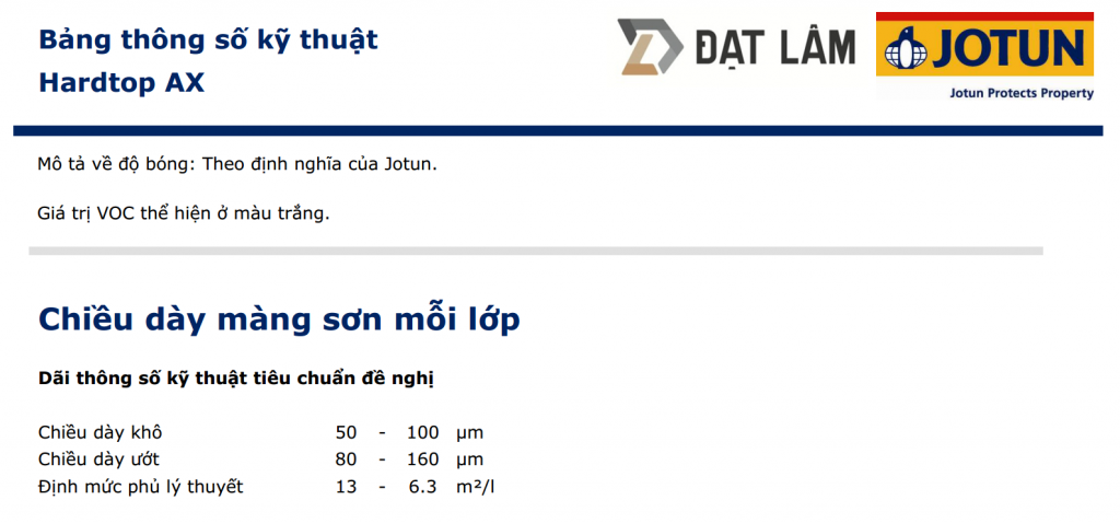 Định mức sơn công nghiệp Jotun - Đạt Lâm