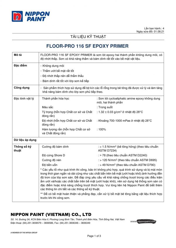 FLOOR PRO 116 SF PRIMER -LÓT SÀN- 20 KG - Đạt Lâm