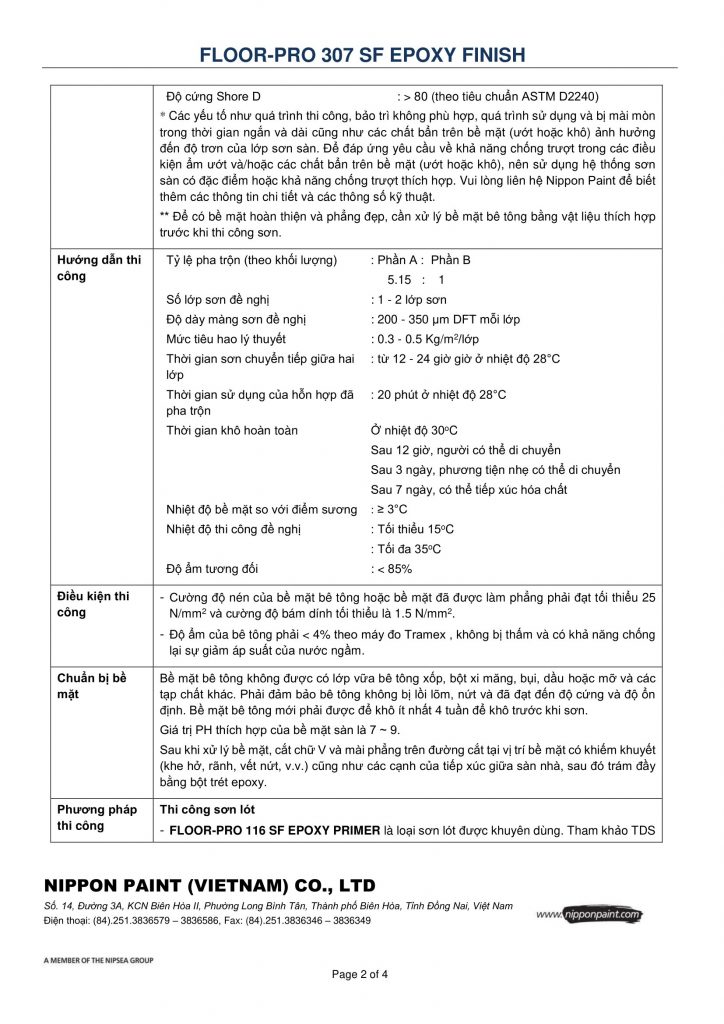 FLOOR PRO 307 SF EPOXY FINISH - SƠN SÀN -20KG - Đạt Lâm