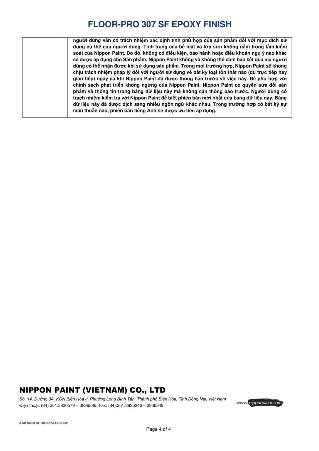 FLOOR PRO 307 SF EPOXY FINISH - SƠN SÀN -20KG - Đạt Lâm